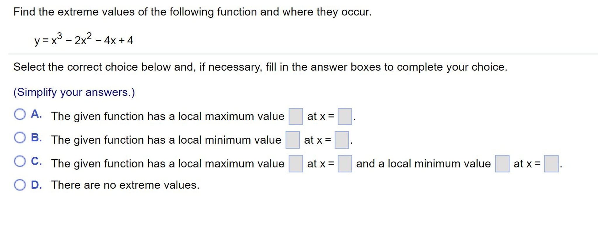 Solved Find the extreme values of the following function and | Chegg.com
