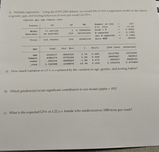 Solved 3) Multiple regression: Using the EPPS 2302 dataset, | Chegg.com