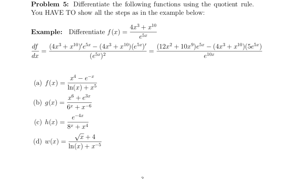 Solved Problem 5 Differentiate The Following Functions