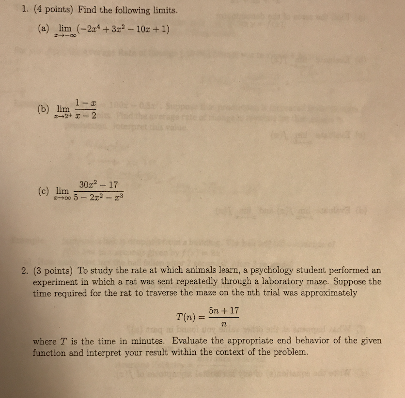 Solved Find the following limits. (a) lim_x rightarrow | Chegg.com