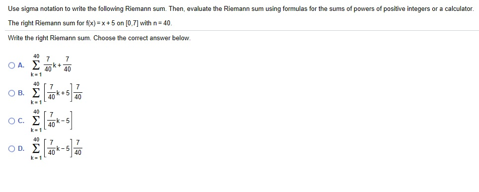 Solved Use Sigma Notation To Write The Following Riemann