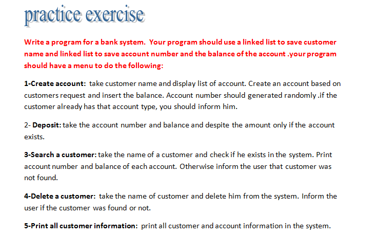 Solved Write a program for a bank system. Your program | Chegg.com