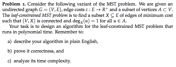 Solved Problem 1. Consider the following variant of the MST | Chegg.com