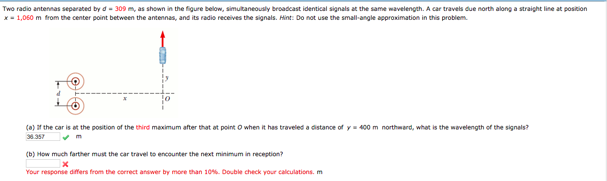 Solved Two radio antennas separated by d = 309 m, as shown | Chegg.com