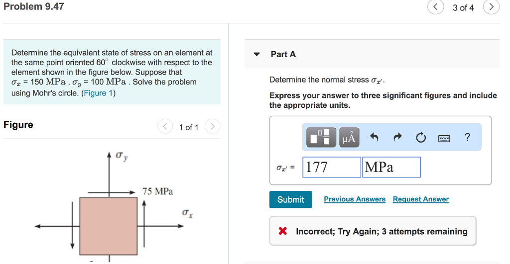 Solved Problem 9.47 Determine the equivalent state of stress | Chegg.com