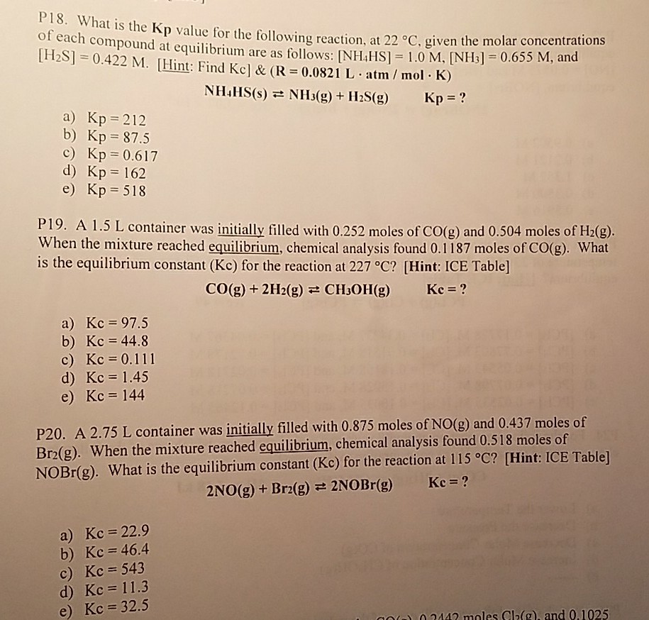 Solved What is the Kp value For the following reaction, at | Chegg.com