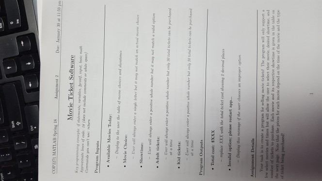 Solved ins COP2271 MATLAB Spring 18 Assignment 2 Due: | Chegg.com
