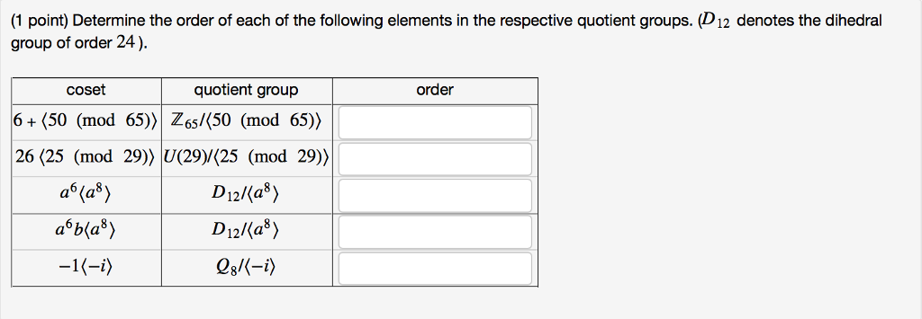 Solved (1 point) Determine the order of each of the | Chegg.com