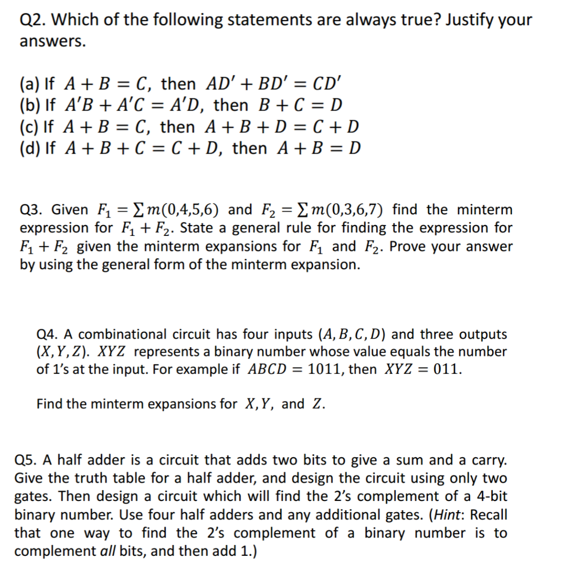 Which of the following statements are always true? | Chegg.com