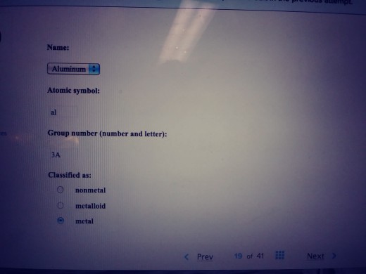 Solved Name: Aluminunm Atomic symbol: al Group number | Chegg.com