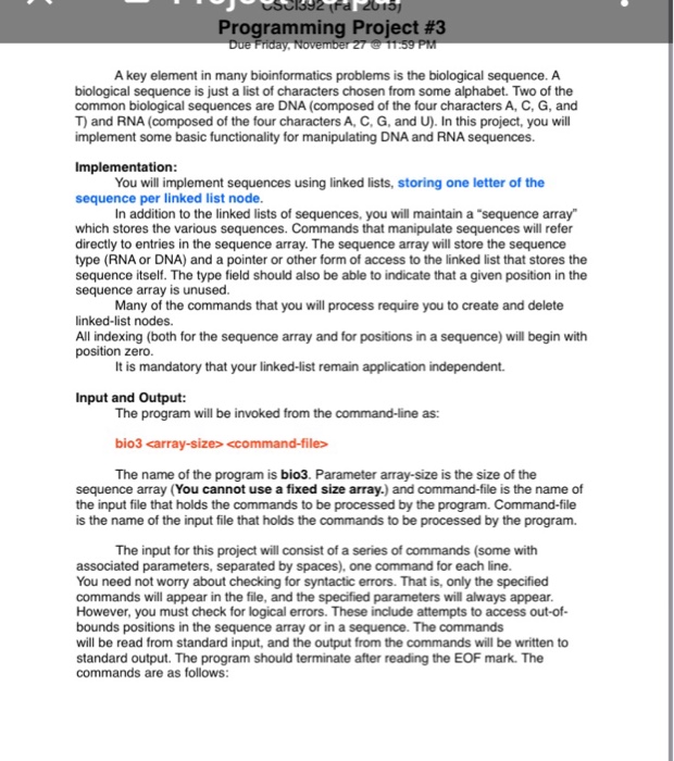 Solved Programming Project #3 A key element in many | Chegg.com