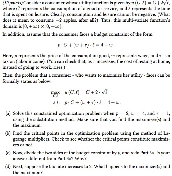 Solved Consider A Consumer Whose Utility Function Is Given 4321