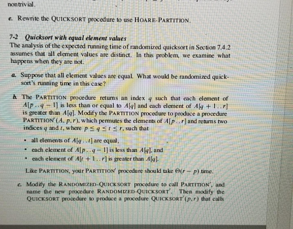 Solved nontrivial e. Rewrite the QUICK SORT procedure to use | Chegg.com