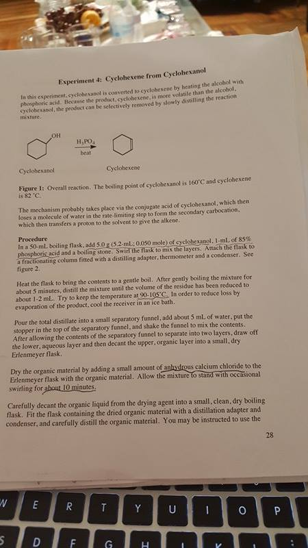 Solved Cyclohexene from Cyclohexanol Experiment | Chegg.com