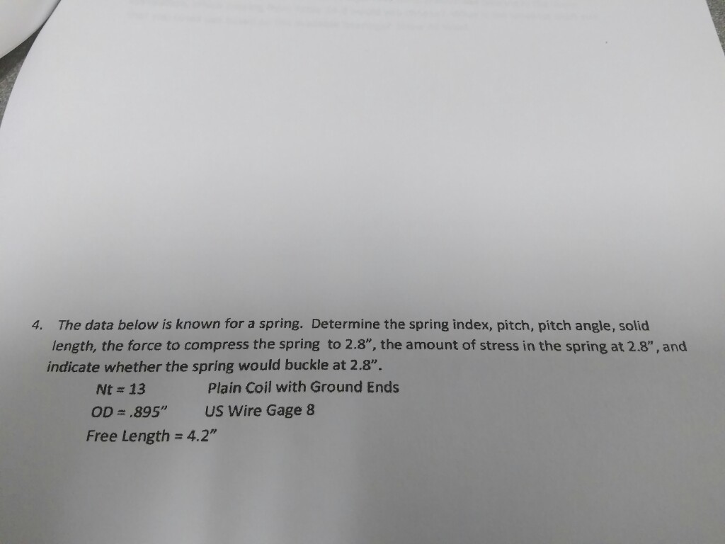 Solved The data below is known for a spring. Determine the | Chegg.com