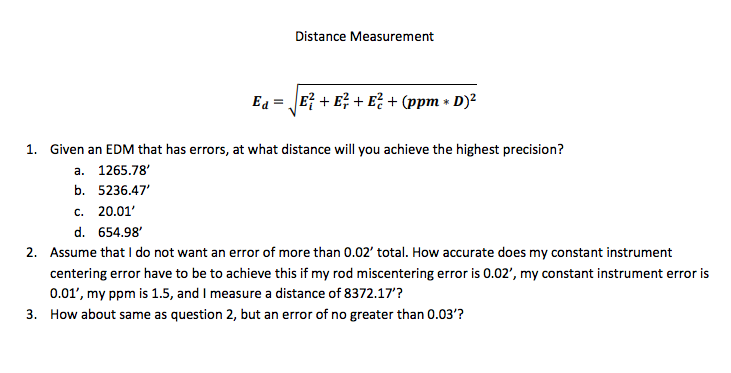 Distance Measurement 1. Given an EDM that has errors, | Chegg.com