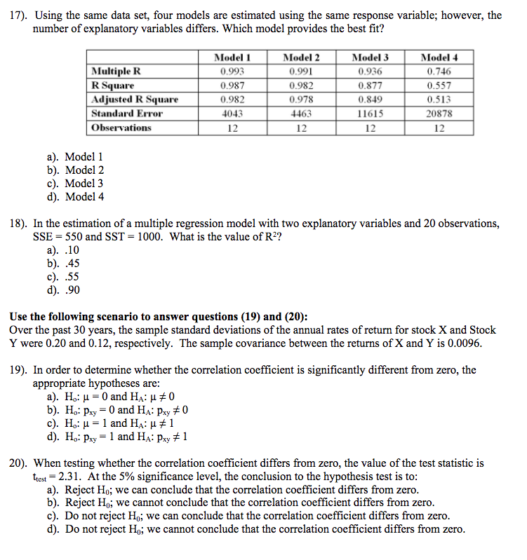 Solved Using the same data set, four models are estimated | Chegg.com