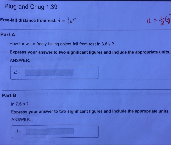 Solved Free-fall distance from rest: d = 1/2 gt^2 How far | Chegg.com
