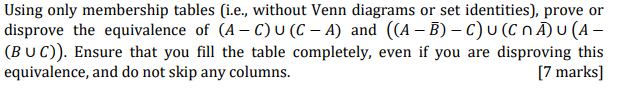 Solved Using only membership tables (i.e., without Venn | Chegg.com