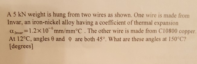 Solved A 5 kN weight is hung from two wires as shown. One | Chegg.com