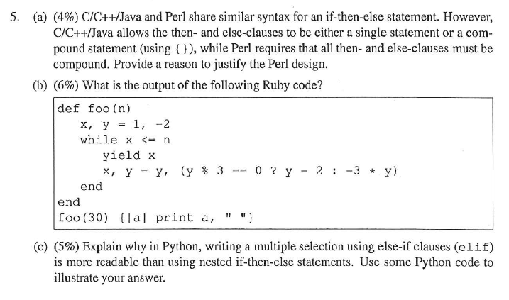 Solved A Ccjava And Perl Share Similar Syntax For An 