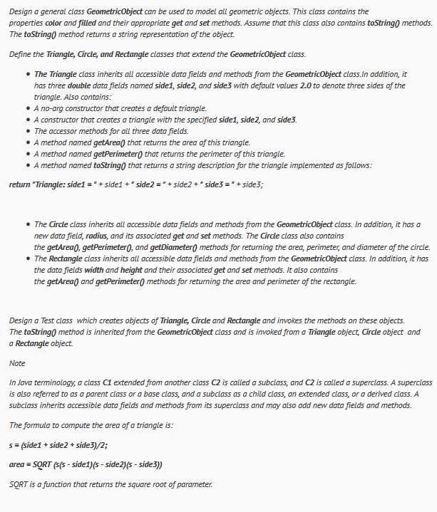 Solved Design a general class GeometricObject can be used to | Chegg.com