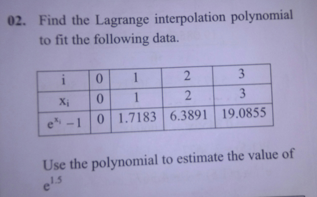 Solved 02. B; Find the Lagrange interpolation polynomial to | Chegg.com