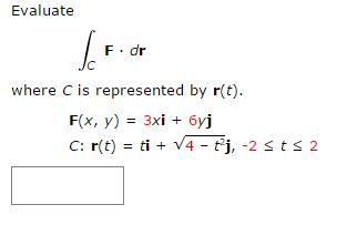 Solved Evaluate F · dr C where C is represented by r(t). | Chegg.com