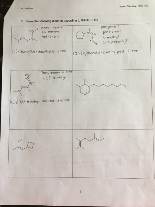 Solved Name the following alkenes according to IUPAC rules. | Chegg.com