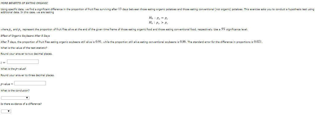 Solved MORE BENEFITS OF EATING ORGANIC Using specific data, | Chegg.com