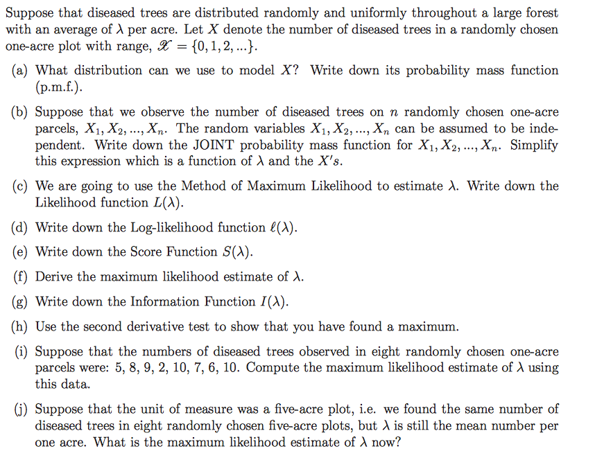 Solved Suppose that diseased trees are distributed randomly | Chegg.com