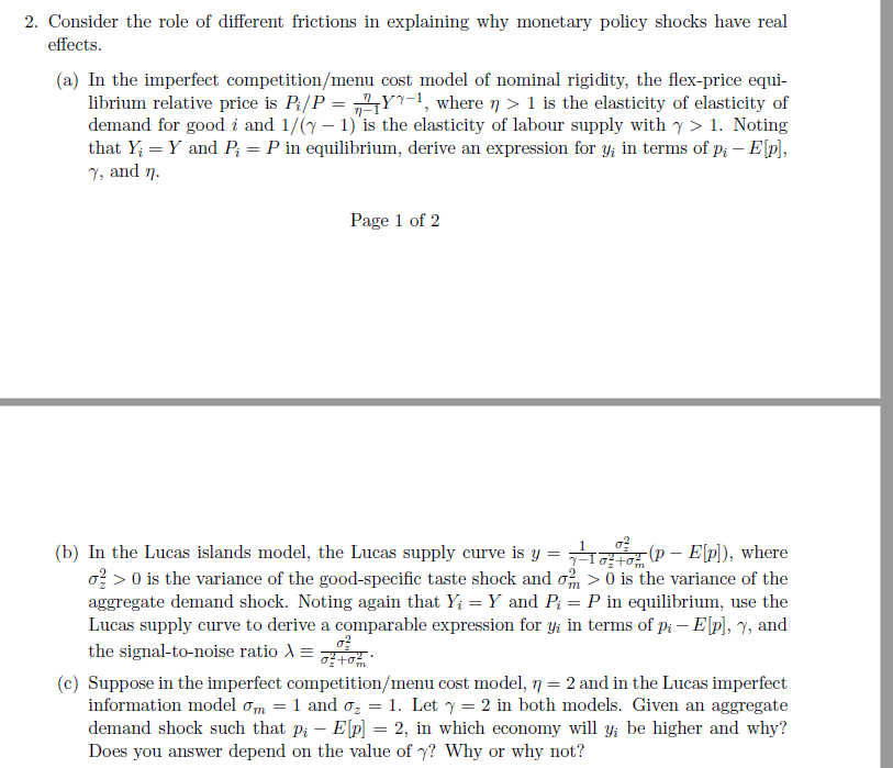 Solved 2 Consider The Role Of Different Frictions In Chegg