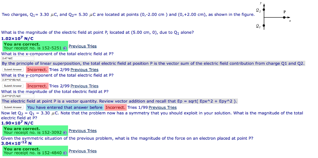 Solved Two charges, Q1= 3.30 μC, and Q2= 5.30 μC are located | Chegg.com