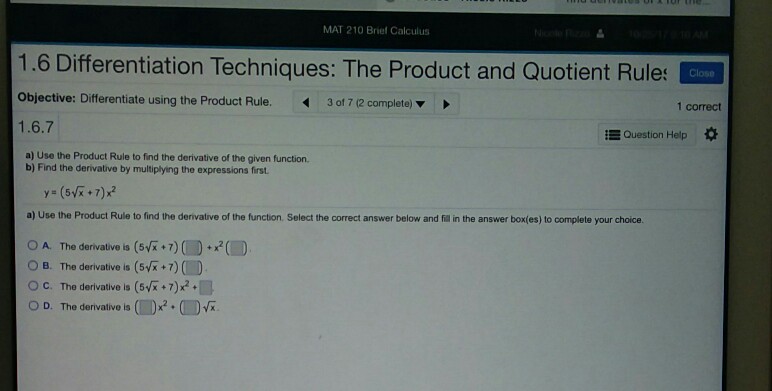 Solved MAT 210 Brief Calculus 1.6 Differentiation | Chegg.com