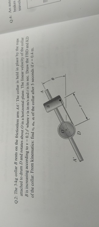 Solved Q.2: The 3-kg collar B rests on the frictionless arm | Chegg.com Solved Q.2: The 3-kg collar B rests on the frictionless arm | Chegg.com