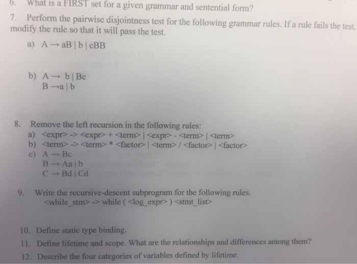 Solved What is a first set for a given grammar and | Chegg.com