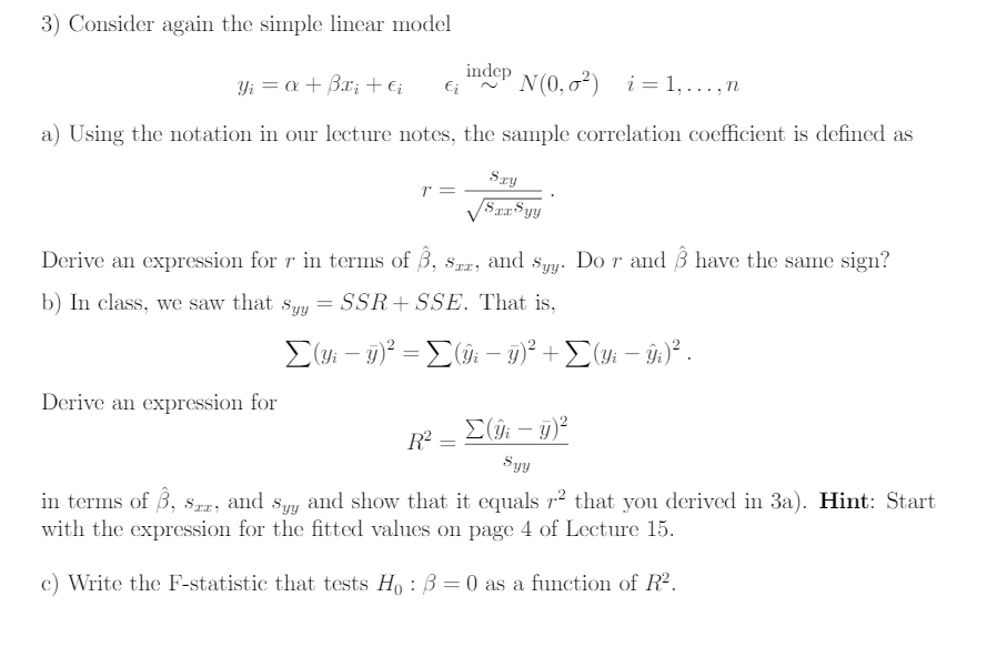 Solved Consider again the simple linear model y_i = alpha + | Chegg.com