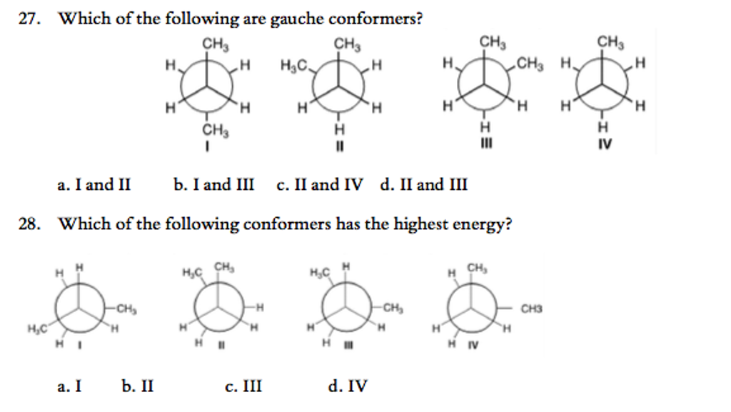 Solved 27. which of the following are gauche conformers? 28. | Chegg.com