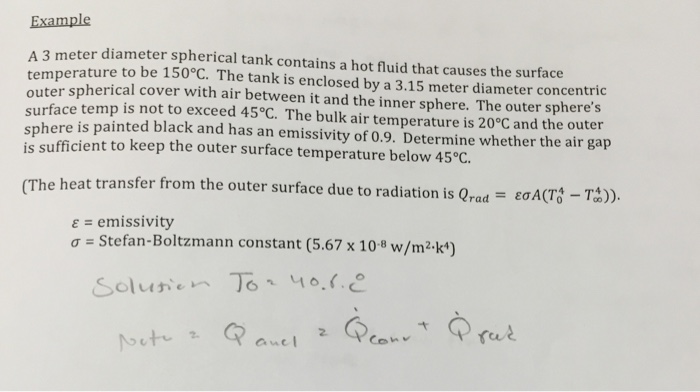 Solved A 3 meter diameter spherical tank contain? a hot | Chegg.com