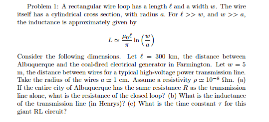Solved A rectangular wire loop has a length l and a width w. | Chegg.com