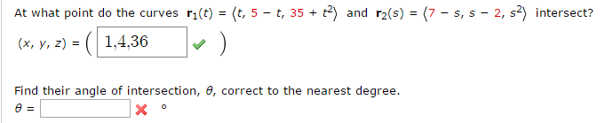 Solved Find their angle of intersection, ?, correct to the | Chegg.com
