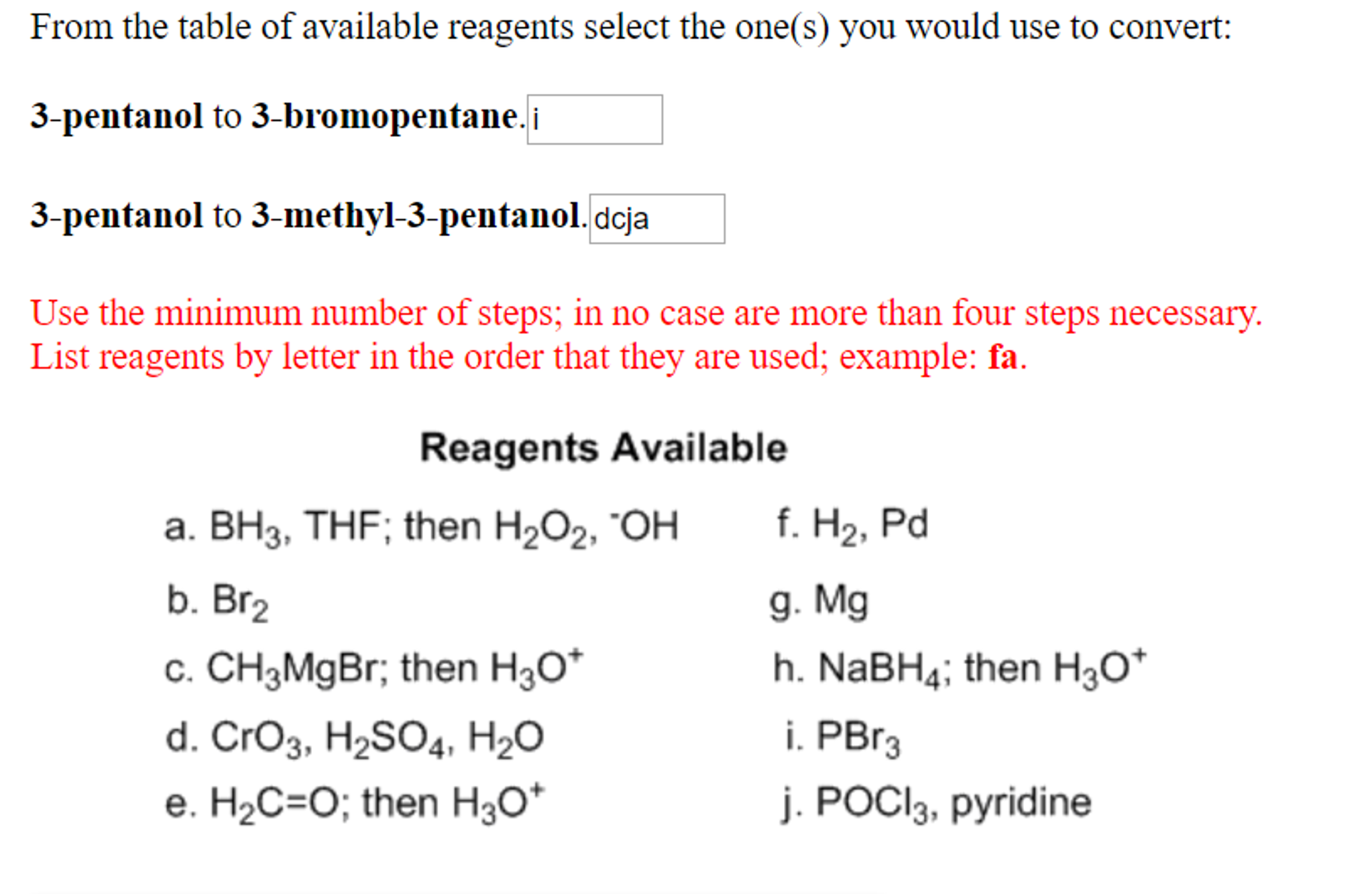 Solved From the table of available reagents select the | Chegg.com
