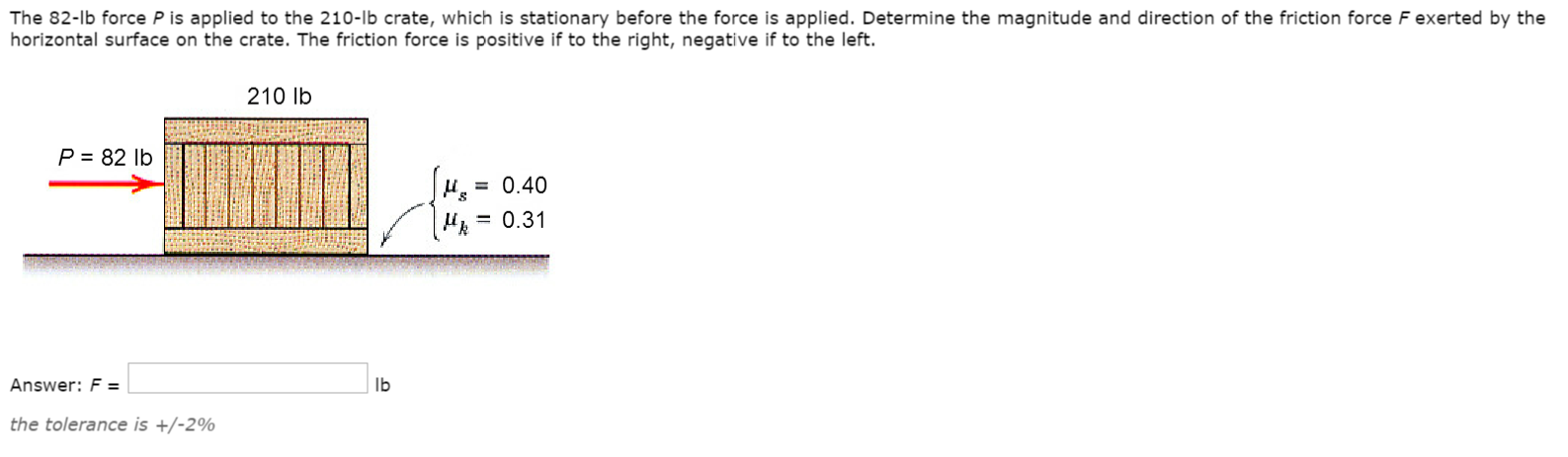 Solved The 82-lb force P is applied to the 210-lb crate, | Chegg.com