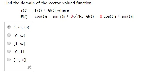 Solved Find the domain of the vector-valued function. r(t)= | Chegg.com
