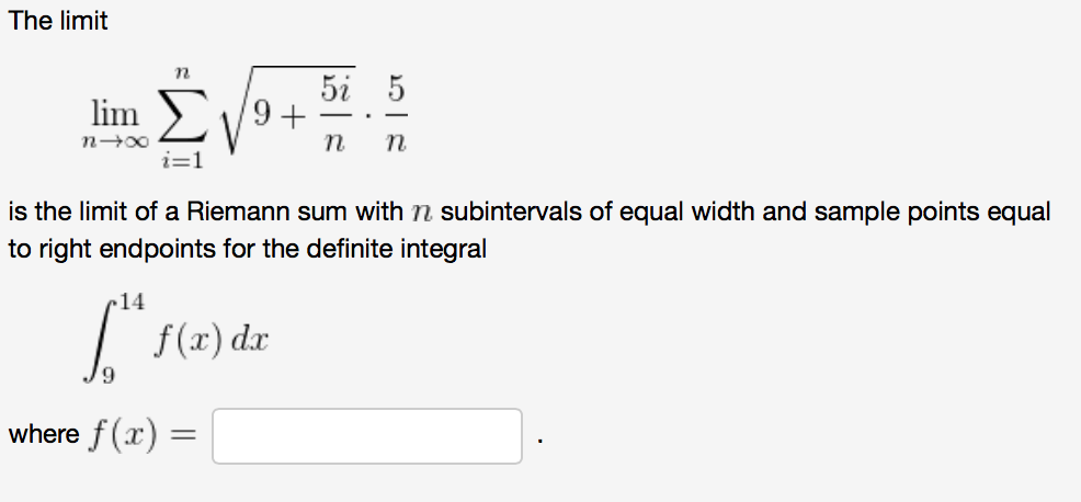 Solved The limit 72 lim i=1 is the limit of a Riemann sum | Chegg.com