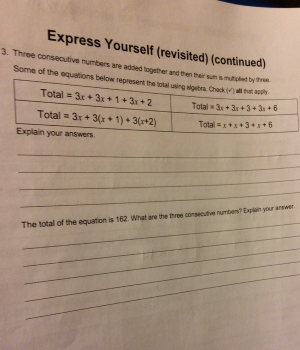 Solved Three consecutive numbers are added together and then | Chegg.com