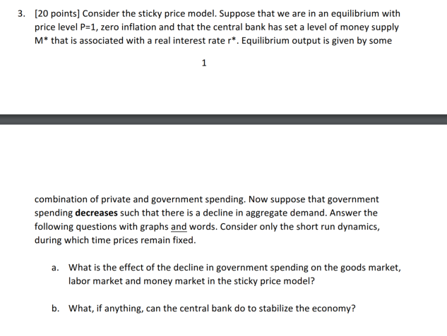 Solved 3. [20 points] Consider the sticky price model. | Chegg.com