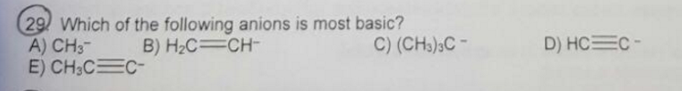Solved Which of the following anions is most basic? | Chegg.com
