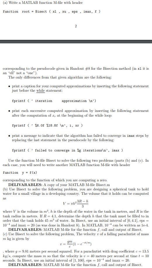 (a) Write a MATLAB function M-file with header | Chegg.com (a) Write a MATLAB function M-file with header | Chegg.com