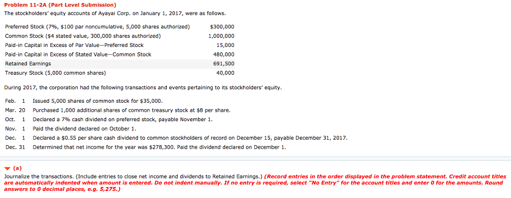 Solved Problem 11-2A (Part Level Submission) The | Chegg.com